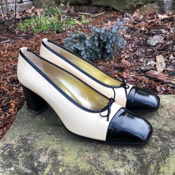 Pancaldi | Shoes | Pancaldi Black And Cream Block Heels | Poshmark